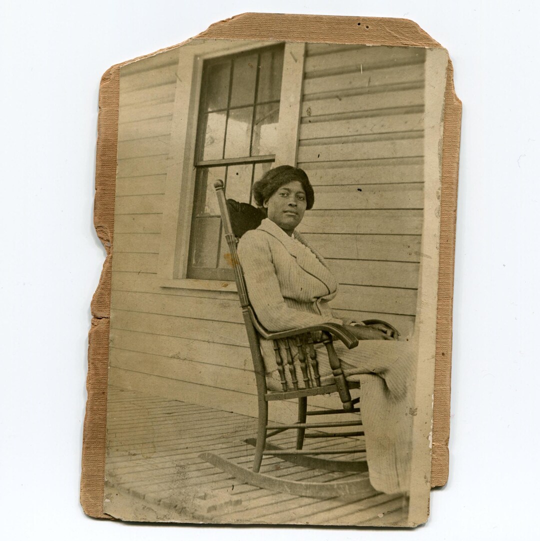 Rocking Chair, Antique Mounted Snapshot Photo, African American Woman ...
