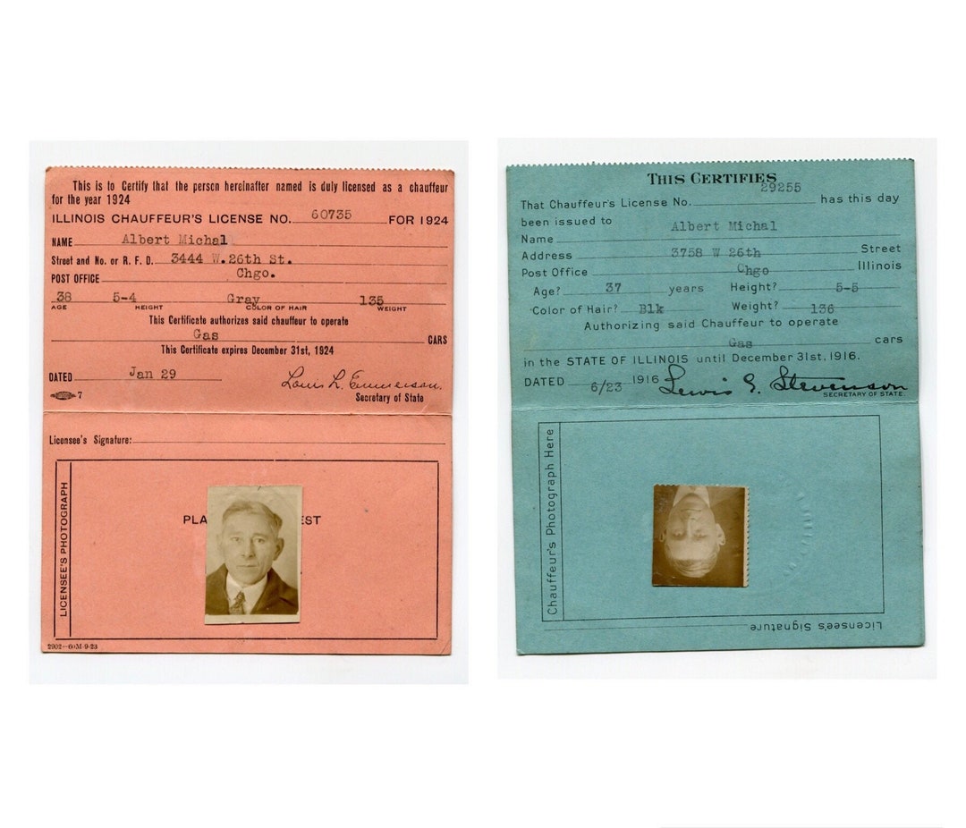Chauffeur’s License, Lot of Two From Illinois - Etsy
