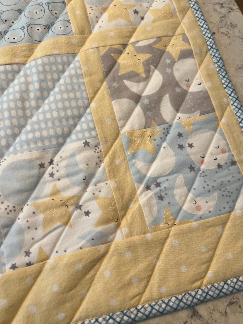 Baby Quilt Handmade Baby Boy Baby Girl Patchwork Quilt Blue Gray Yellow ...