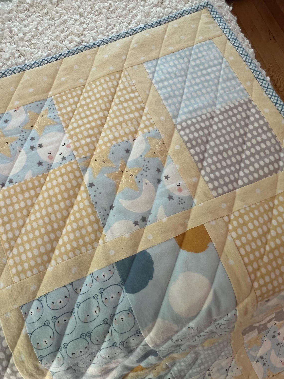 Baby Quilt Handmade Baby Boy Baby Girl Patchwork Quilt Blue Gray Yellow ...