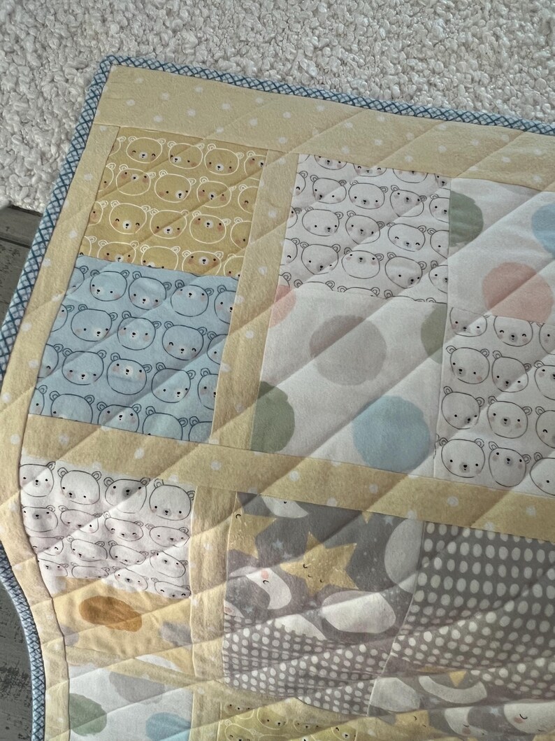 Baby Quilt Handmade Baby Boy Baby Girl Patchwork Quilt Blue Gray Yellow ...