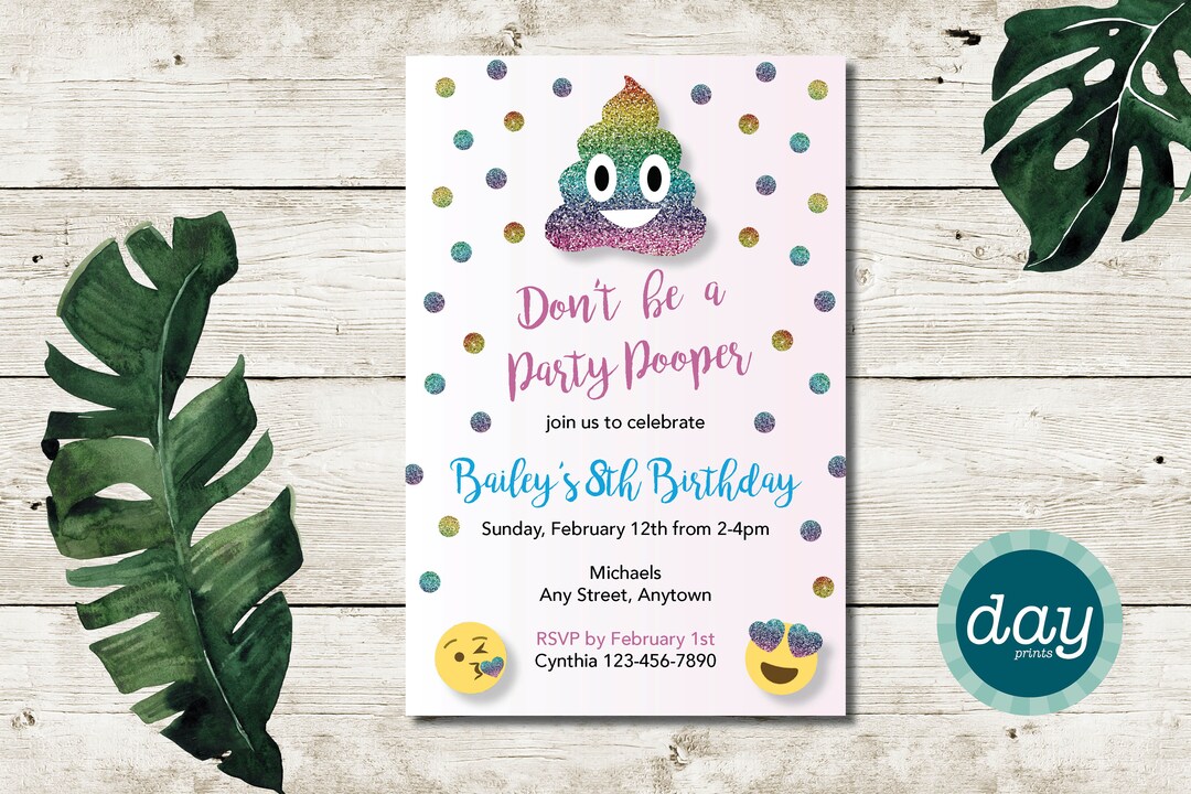 Glitter Party Pooper Birthday Invite - Etsy