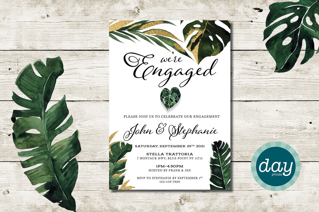 Gold Leaf Greenery Engagement Invite - Etsy