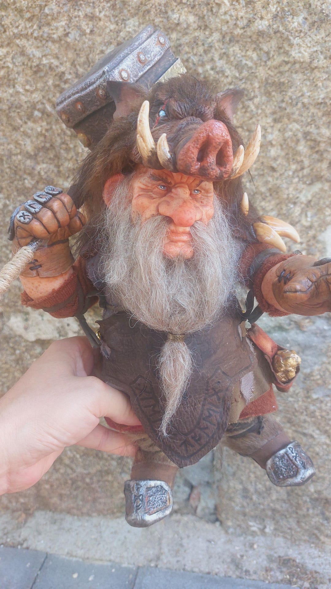 Handmade Dwarf Art Doll – Gloïn With One-eyed Boar Helmet, Leather ...
