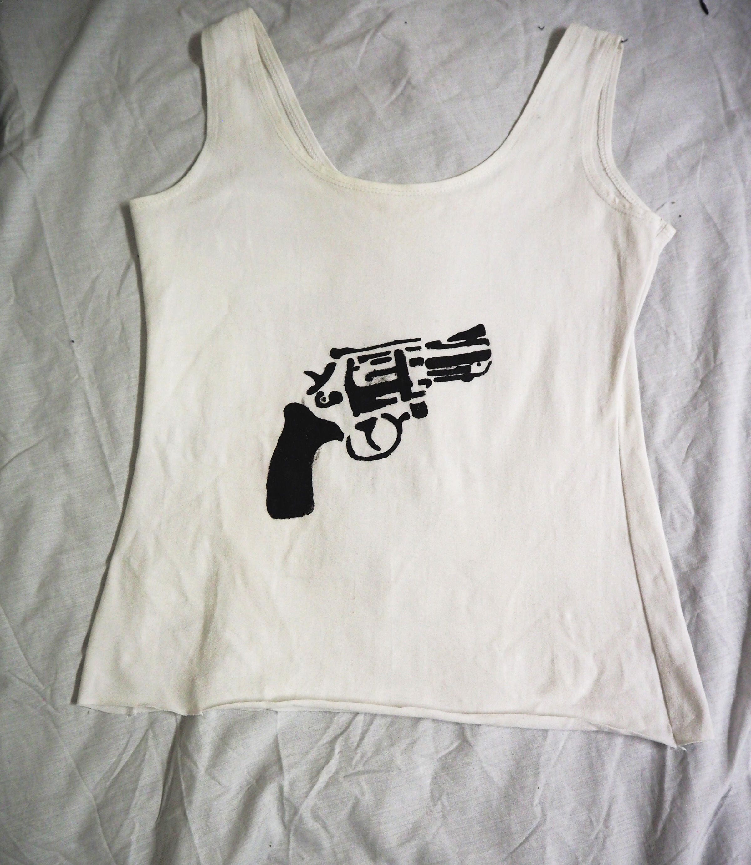 Soft White Tank Top Gun Print Pistol Gym Athletic Yoga Clothes - Etsy