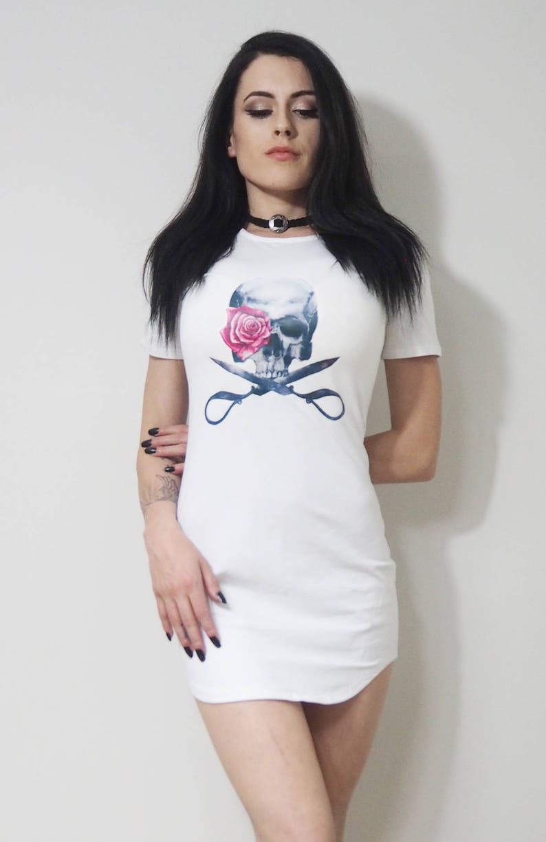 DISMAYED White Skull Dress High Lo Cross Bones Skeleton Goth Tunic ...