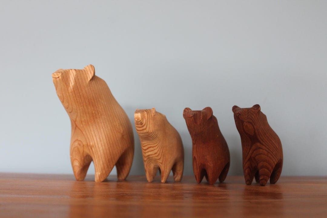 4 X Swedish Wood Carved Bear, Nordic Art & Crafts. Sweden 60s 70s ...