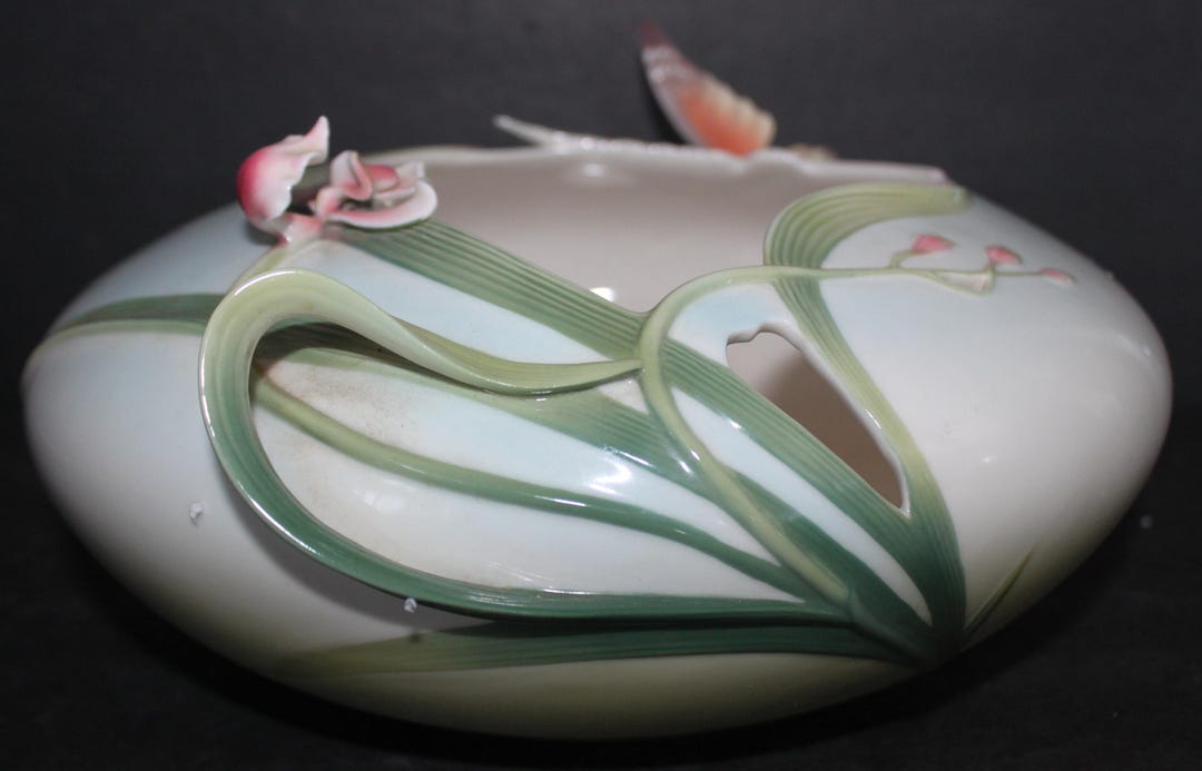 Franz Porcelain Butterfly Vase: Sculptured Papillon Collection, Signed ...