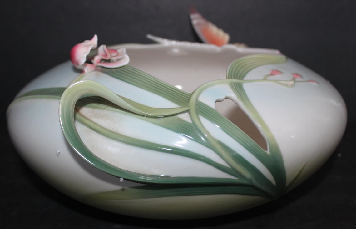Franz Porcelain Butterfly Vase: Sculptured Papillon Collection, Signed ...