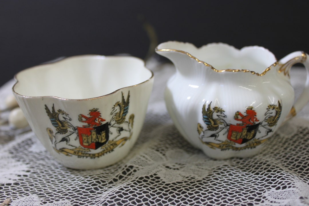 Antique Shelley Crestware Creamer and Sugar, Exeter City Crest - Etsy