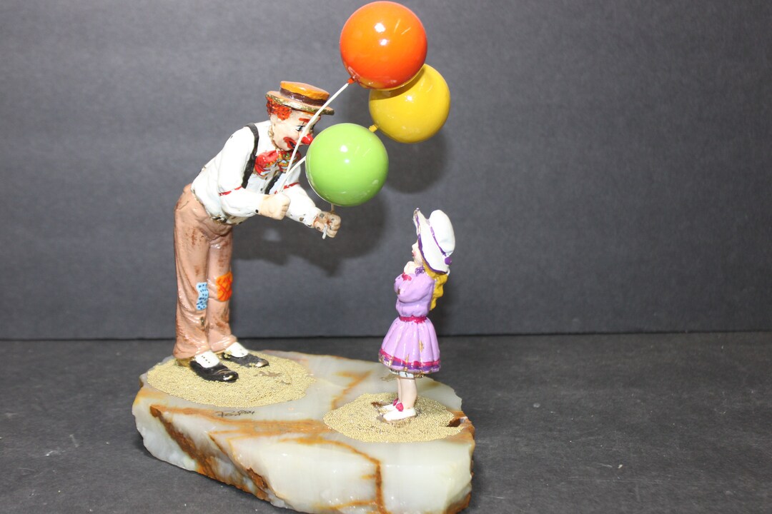 1984 Ron Lee Clown W/3 Balloons & Little Girl ~ Signed 1984 Pewter on a ...