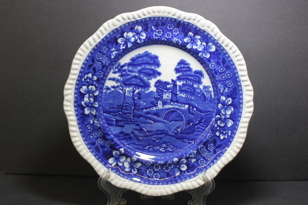 Spode Blue Tower 10 1/2 großer Teller, ältere Marke, Gadroon-Rand ...