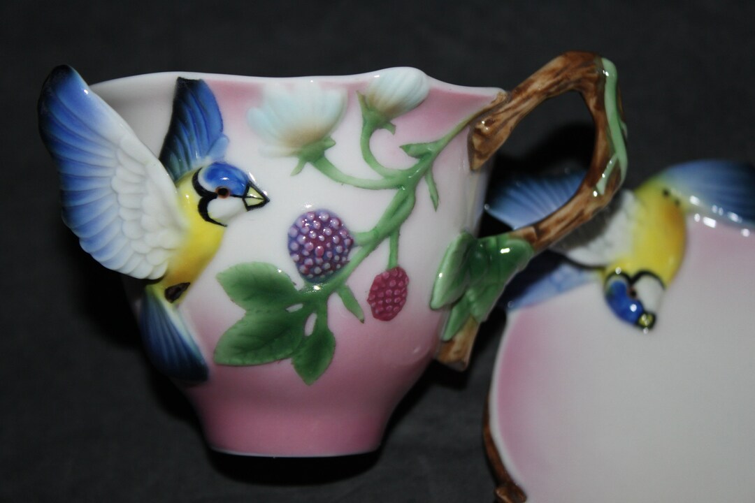 Franz Collection Blue Jay Blue Berry Teacup Saucer Design CUP / SAUCER ...