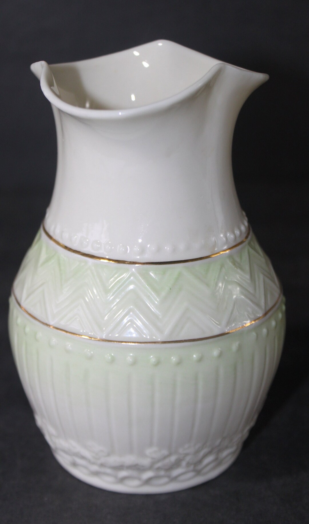 Belleek Colonial Vase 5 3/4" Tall 2 Gold Rings & Pastel Green Tint Made ...