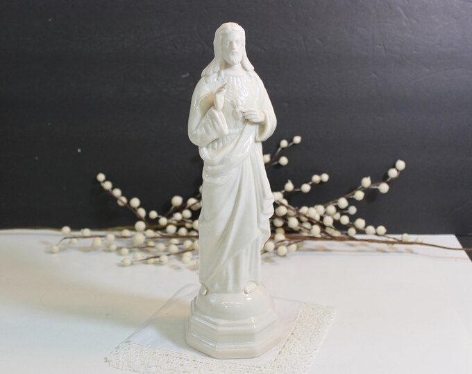 Mid-century Belleek Sacred Heart Christ Statue 1955-1965 Green Mark ...