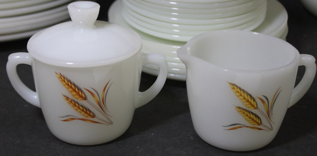 Vintage Fire-king Sugar and Creamer Set: Yellow Wheat Pattern - Etsy