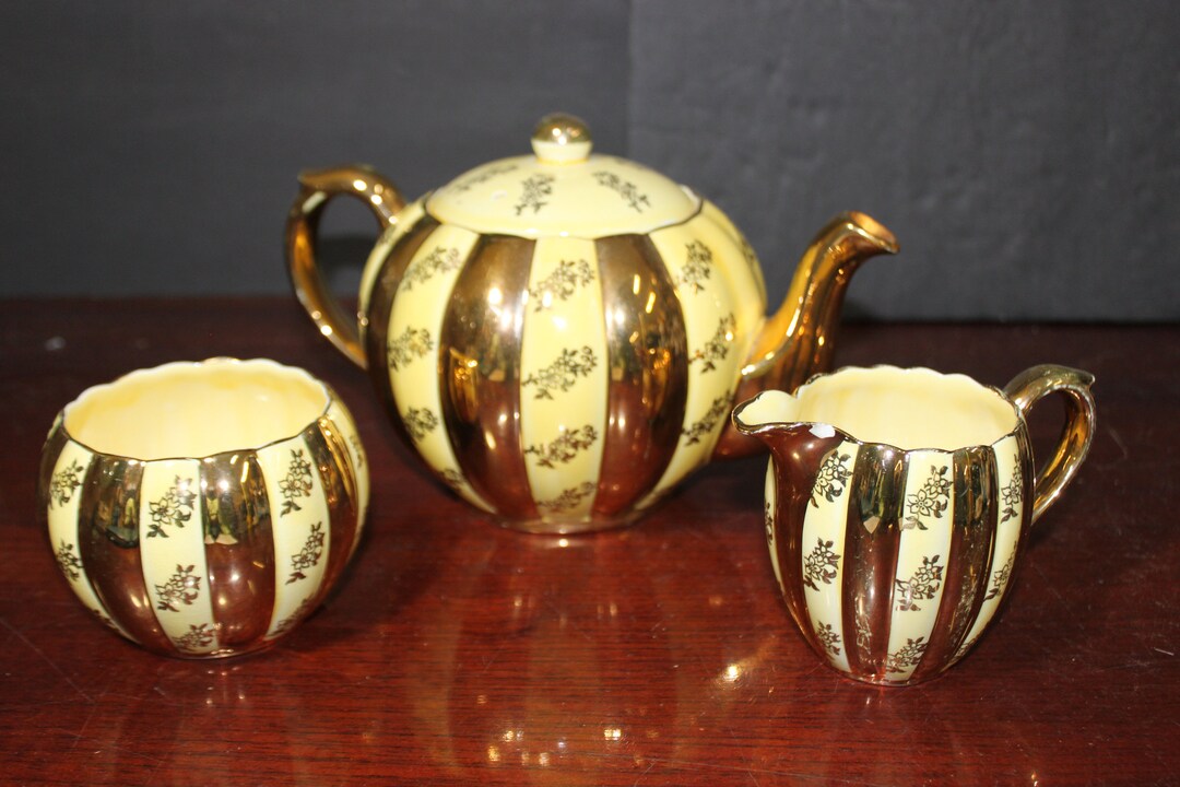 Vintage Gibson's Staffordshire Teapot: Creamer & Sugar Set, English ...