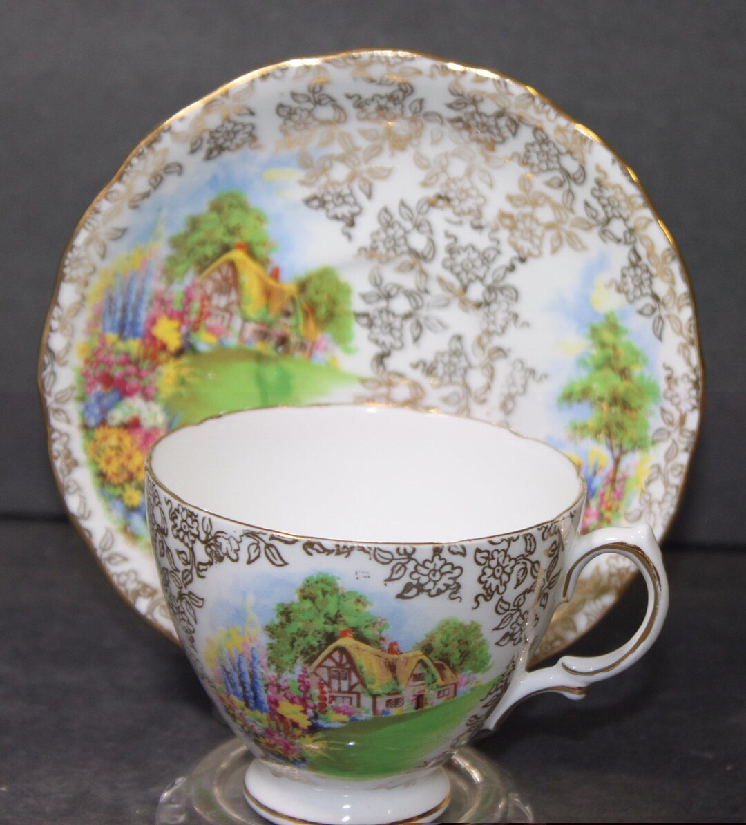 Colclough Tea Cup and Saucer - Vintage Filigree Tea Cup, Victorian Tea ...