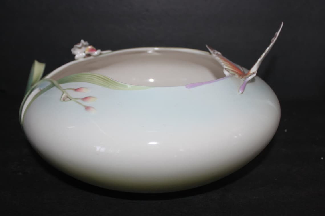 Franz Porcelain Butterfly Vase: Sculptured Papillon Collection, Signed ...