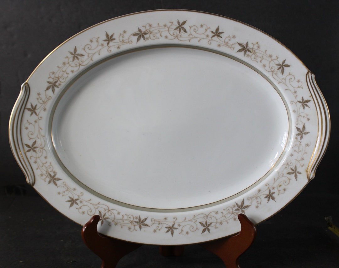 Noritake Oval Platter Serving Platter "warwick" Pattern 16" Gold Leaves ...