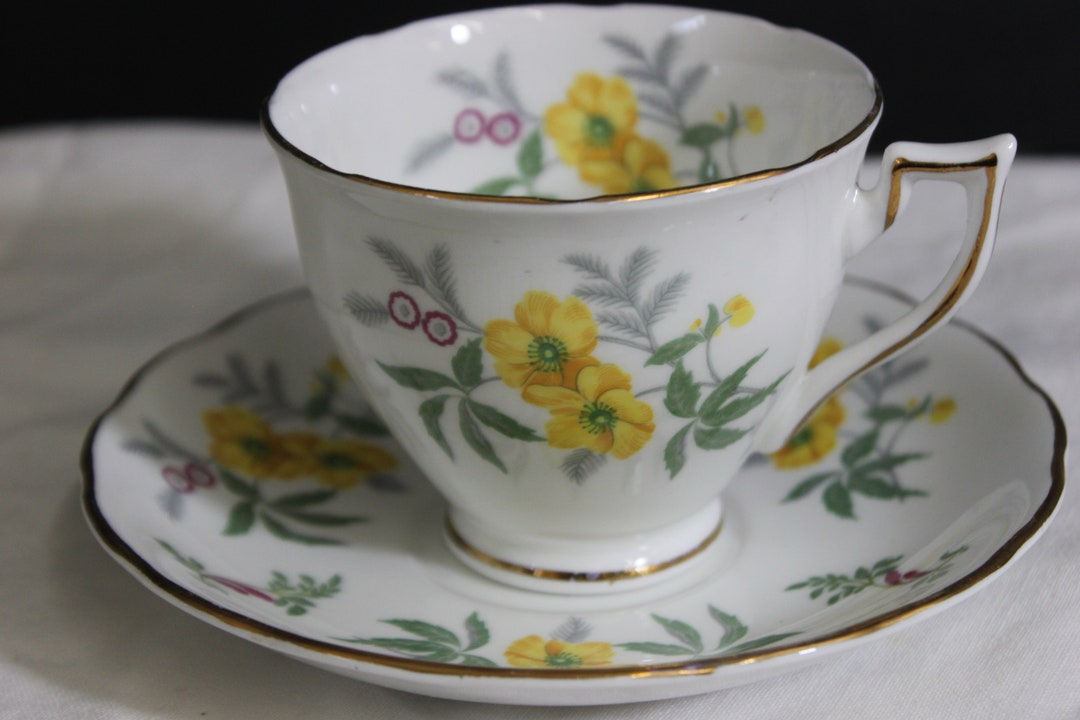 Vintage Melba Teacup and Saucer: Yellow Floral English China - Etsy