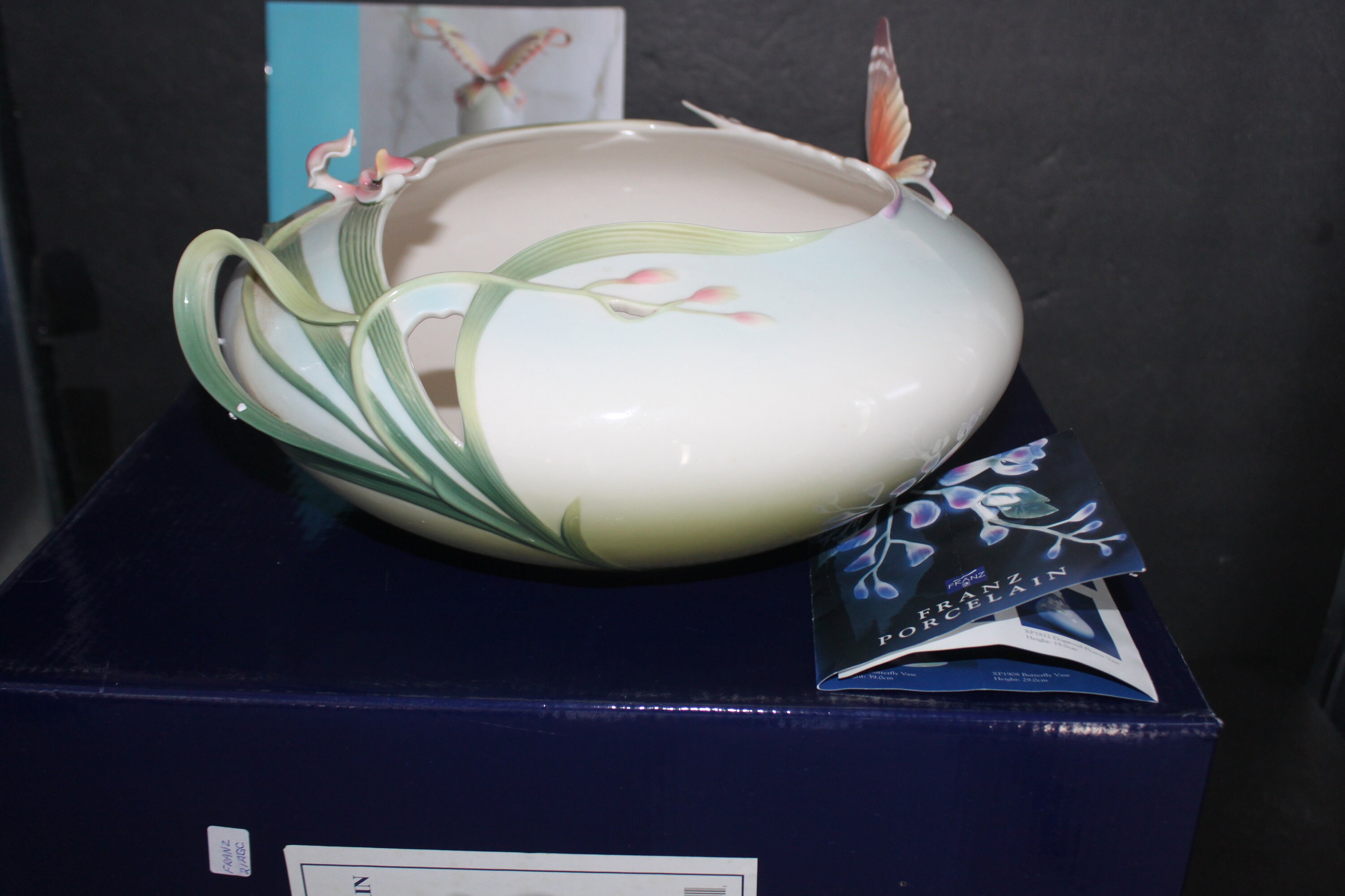 Franz Porcelain Butterfly Vase: Sculptured Papillon Collection, Signed ...
