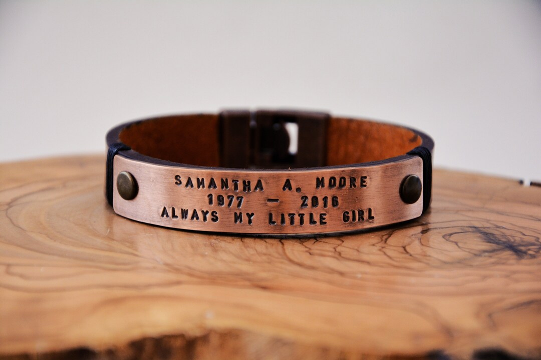 Leather Memorial Bracelet, Custom Personalized Remembrance Bracelet ...