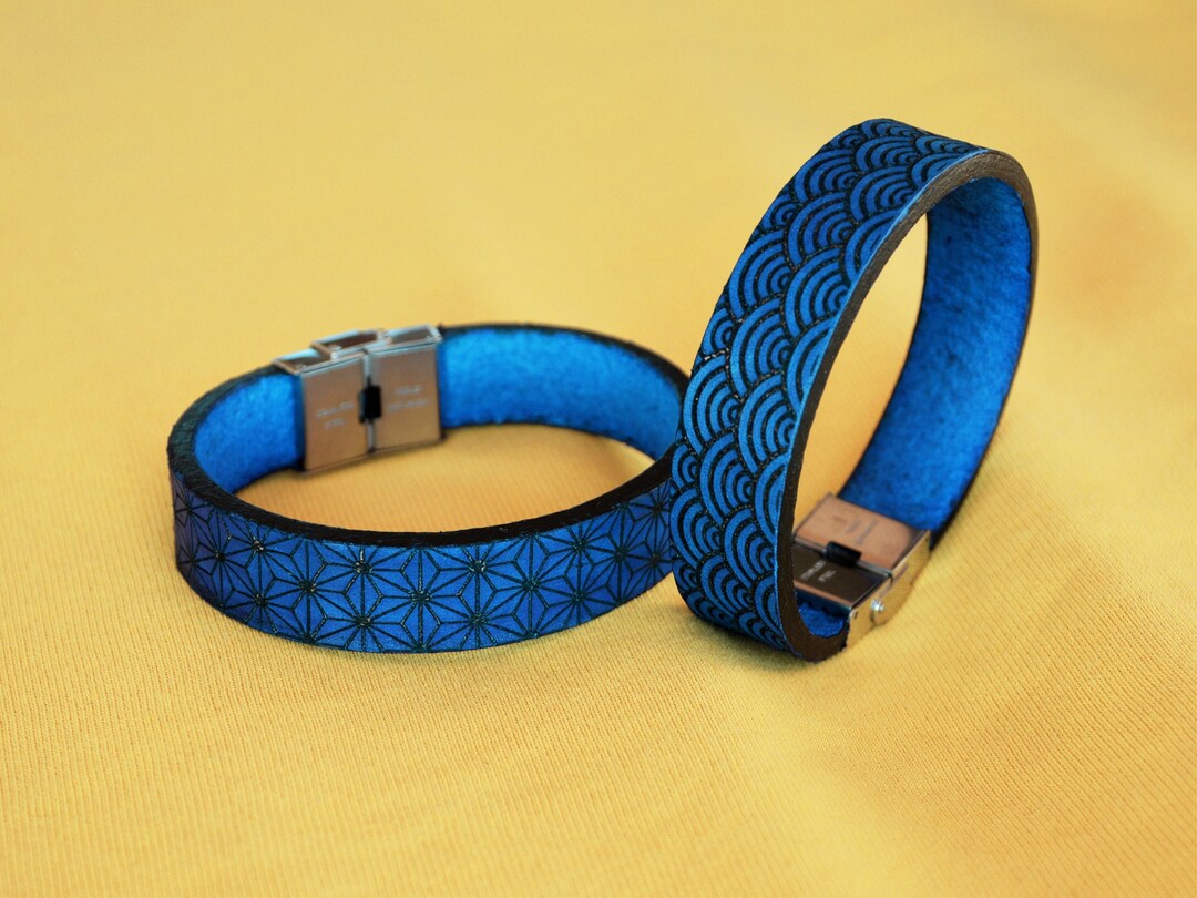 Traditional Japanese Pattern Wagara Bracelet, Personalized Leather ...