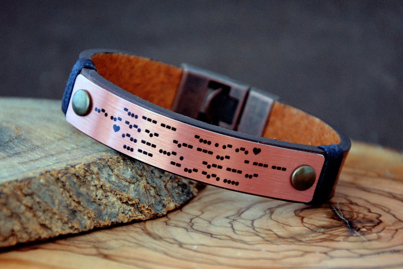 Morse Code Bracelet Custom Gift Personalized Brown Leather Anniversary ...