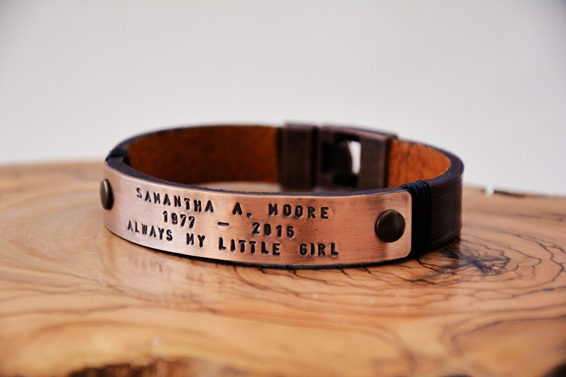 Leather Memorial Bracelet, Custom Personalized Remembrance Bracelet ...