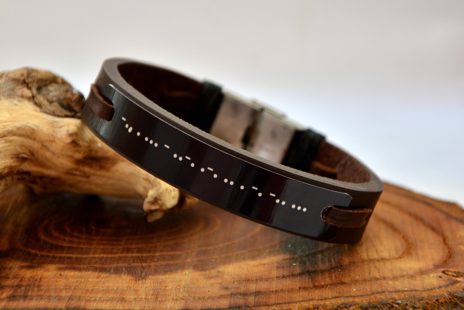 Morse Code Leather Bracelet Men Gift Idea for Dad and Son | Etsy