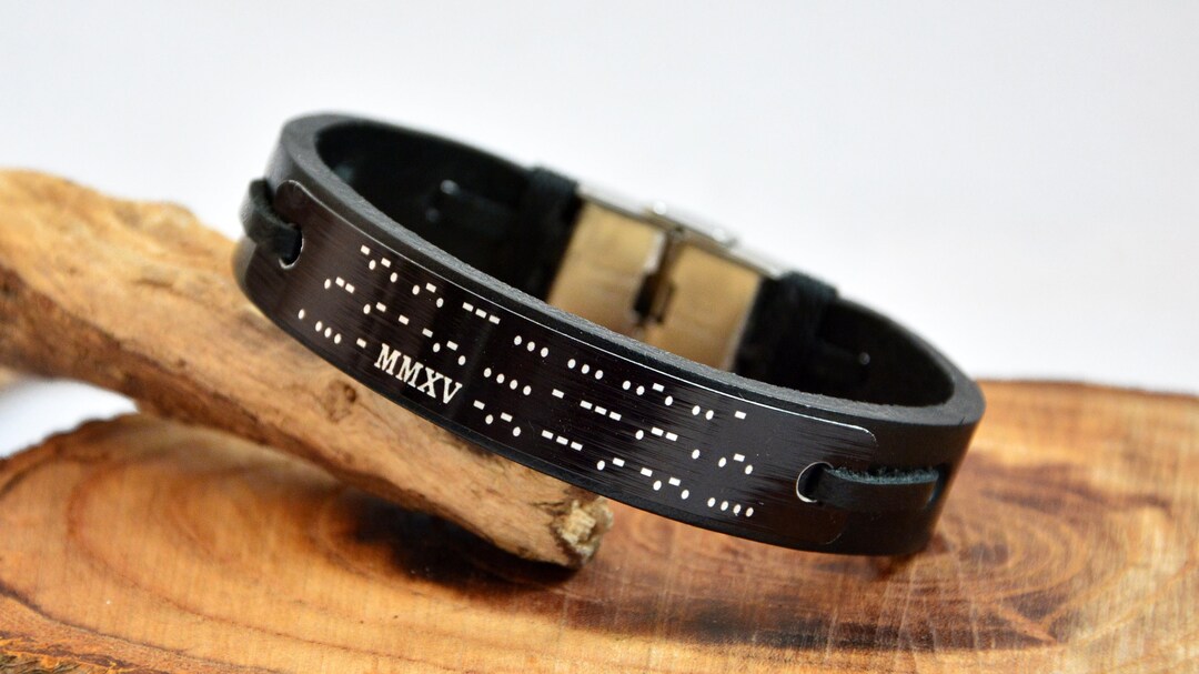 Morse Code Leather Bracelet Men Gift Idea for Dad and Son Personalized ...
