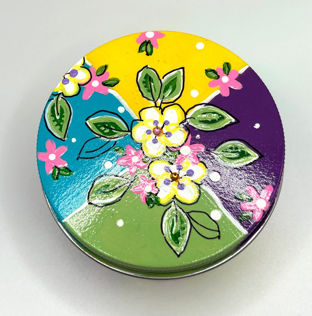 Small Round Metal Box 4oz With Screw Lid FOUR COLOR FLORAL - Etsy