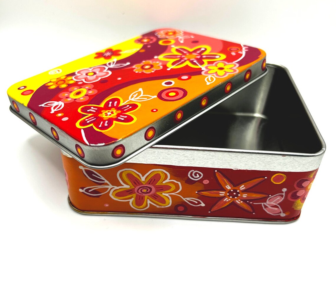 Hand Painted Metal Box - Fall Colors Floral Pattern - Etsy
