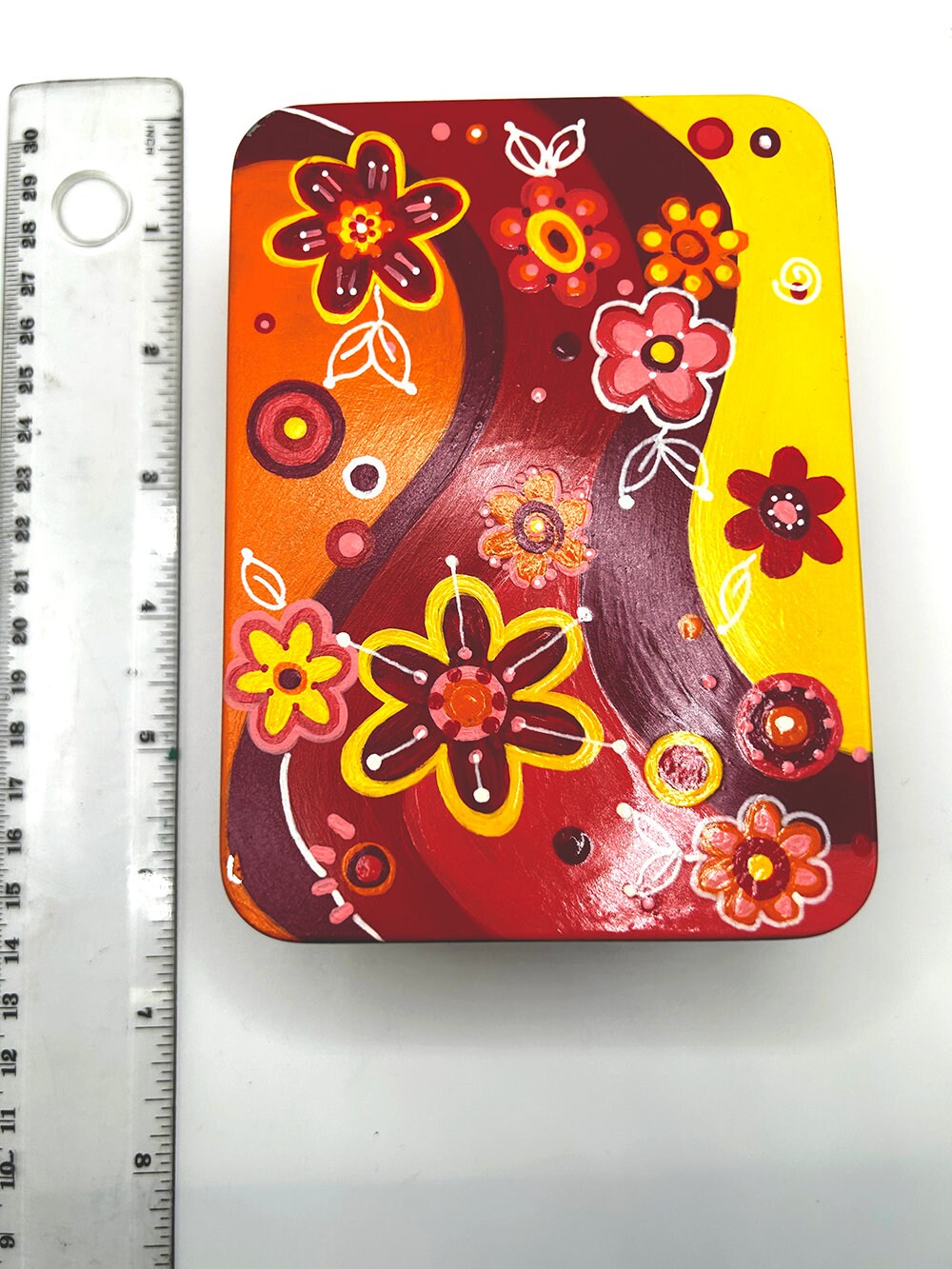Hand Painted Metal Box - Fall Colors Floral Pattern - Etsy