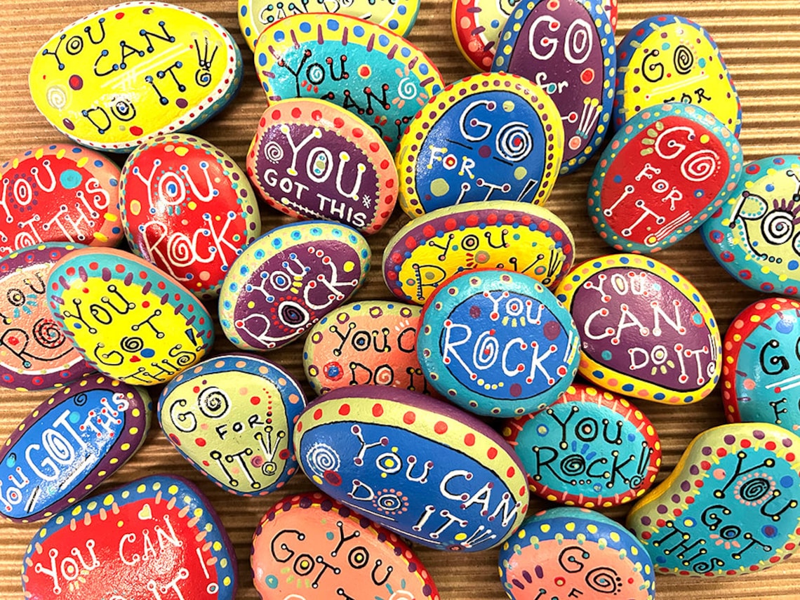 Painted Encouragement Stones: Positive Affirmations, Paperweight Gift ...