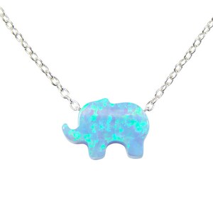 Elephant Tiny Opal Pendant Silver Necklace. Lucky Cute Charm Sterling ...