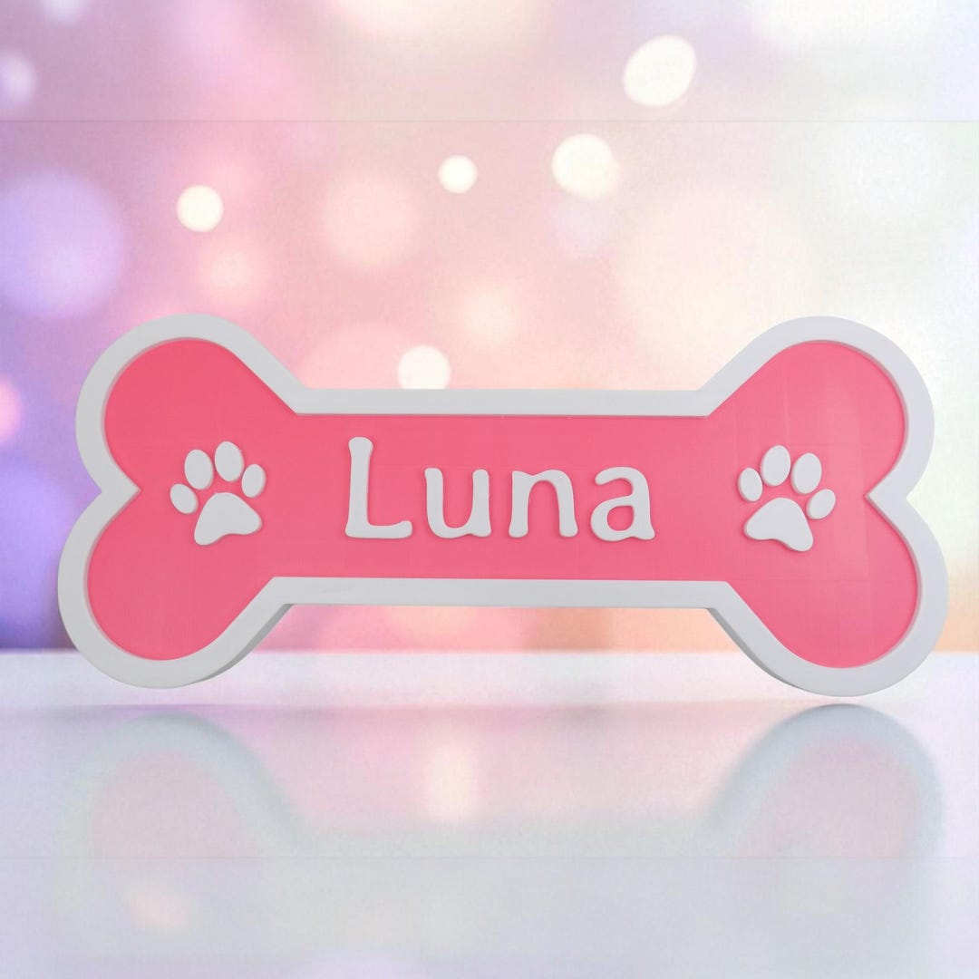 Custom Dog Bone Name Tag, 3D Printed Personalized Pet Sign, Dog Kennel ...