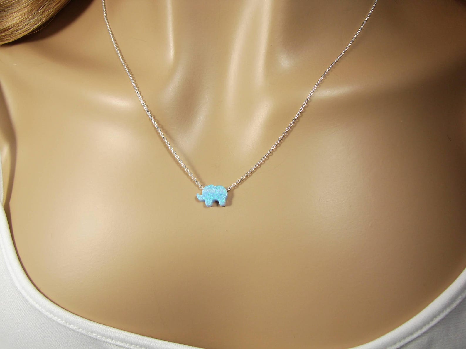 Elephant Tiny Opal Pendant Silver Necklace. Lucky Cute Charm Sterling ...