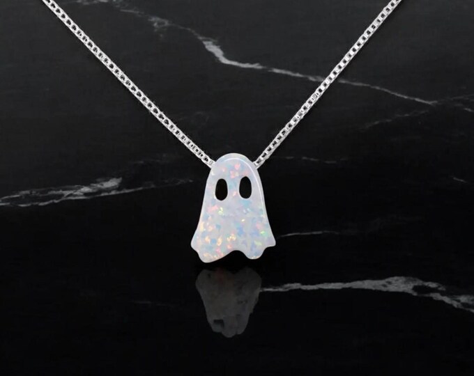 Ghost Necklace, White Opal Ghost Necklace, Halloween Theme Necklace ...