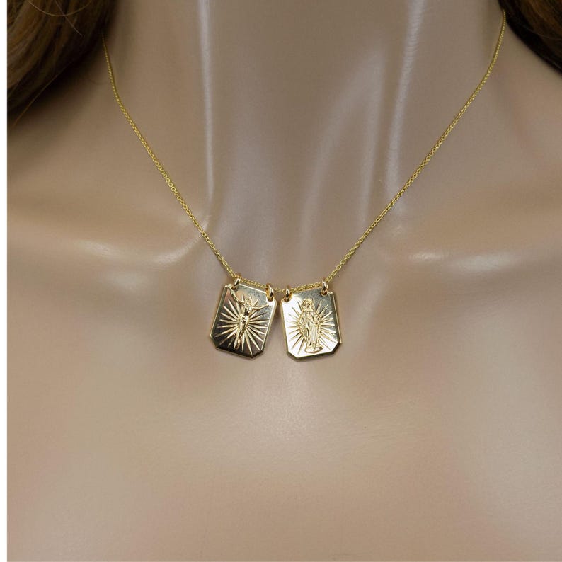 Scapular Christian Necklace, Virgin Mary Sacred Heart of Jesus Necklace ...