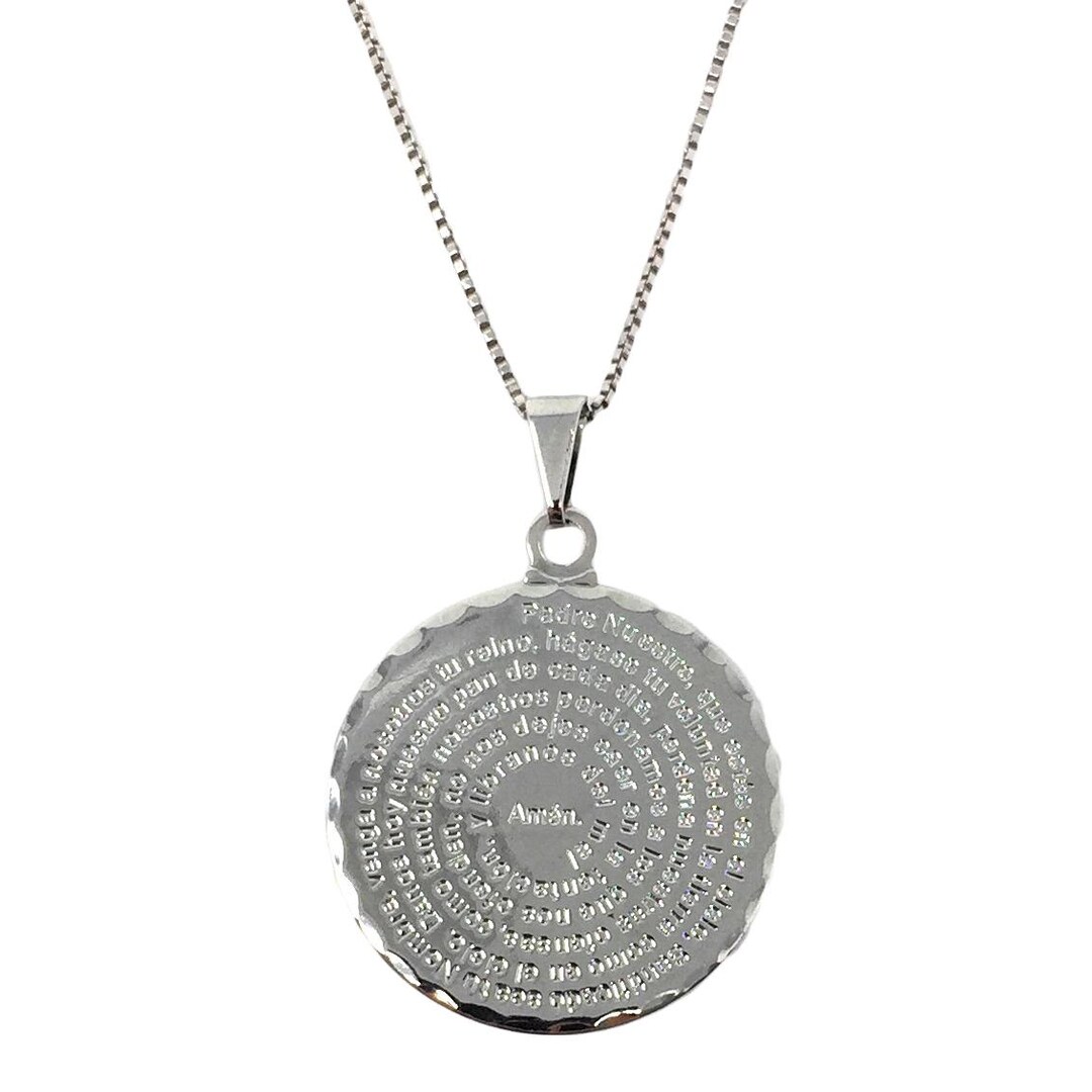 Our Father Necklace Engraved Medallion Pendant on Sterling Silver Chain ...
