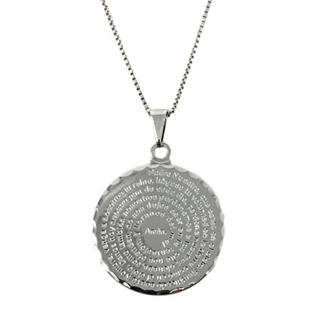 Our Father Lord's Prayer Pendant Necklace, Medallion Script Pendant ...