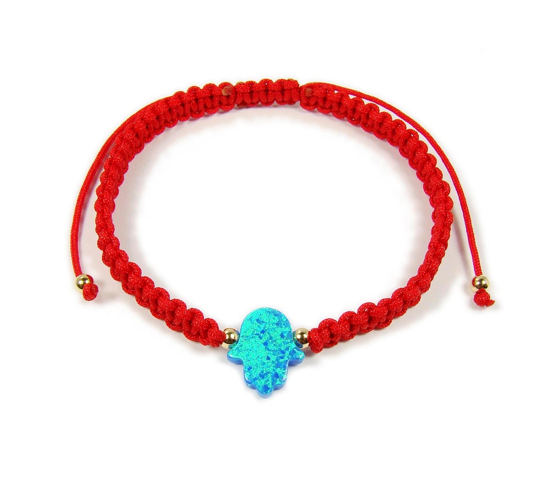 Opal Hamsa Hand Bracelet Red String Macrame Bracelet - Etsy