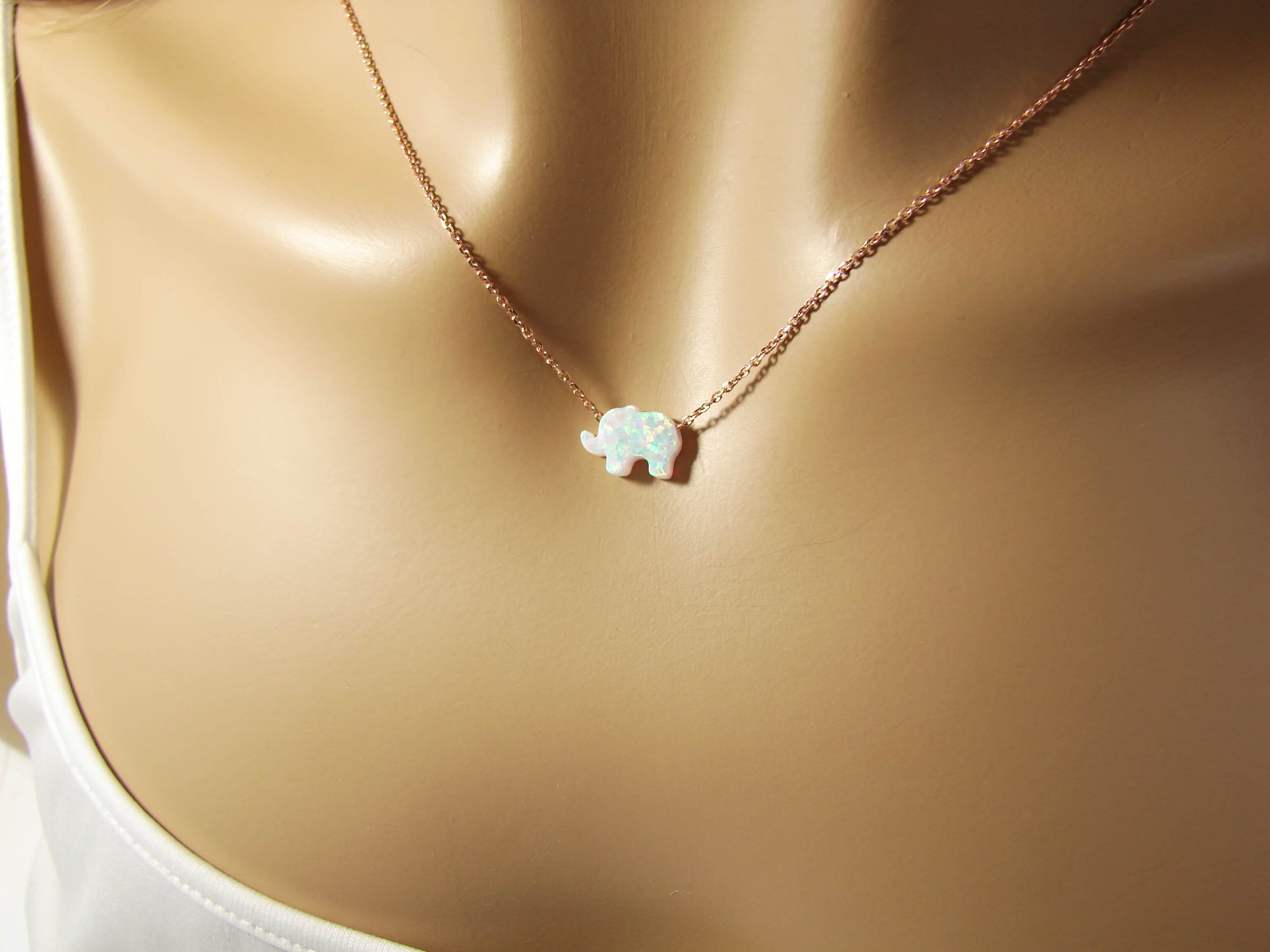 Opal Elephant Necklace Rose Gold Plated 925 Sterling Silver Chain ...