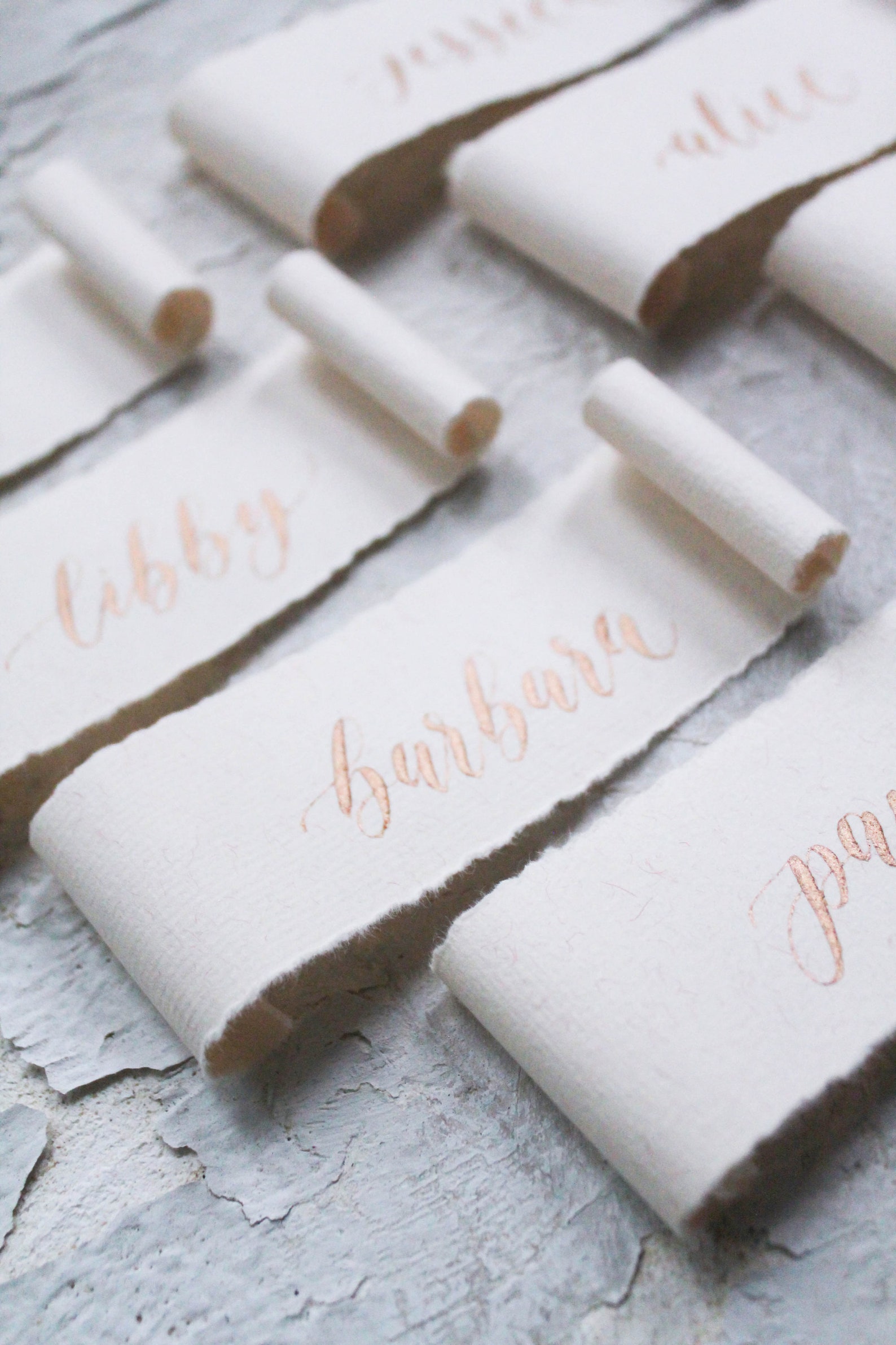 Blush and Gold Handmade Paper Scroll Place Cards With - Etsy