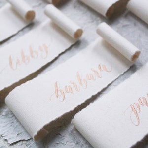 Blush and Gold Handmade Paper Scroll Place Cards With Calligraphy - Etsy