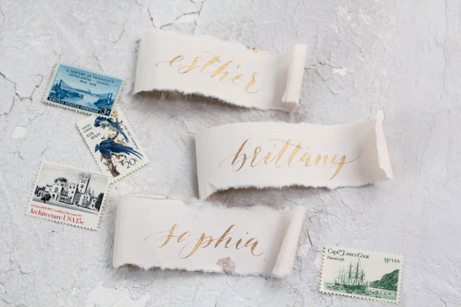 Blush and Gold Handmade Paper Scroll Place Cards With - Etsy