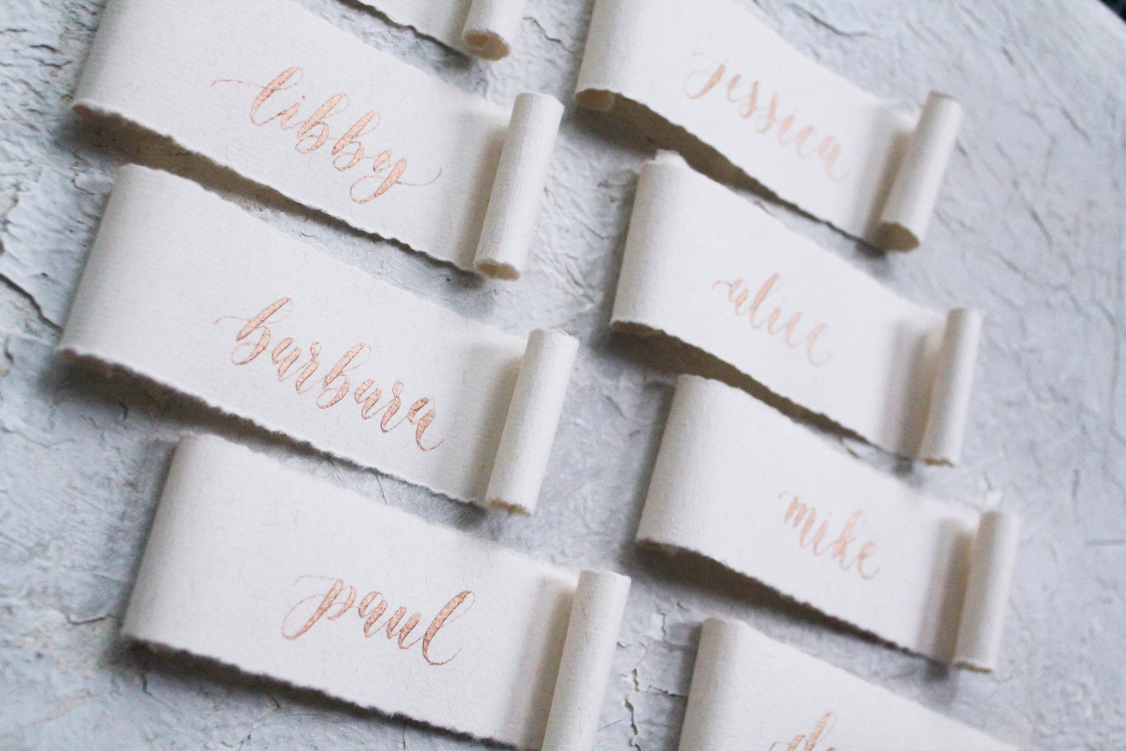 Blush and Gold Handmade Paper Scroll Place Cards With - Etsy