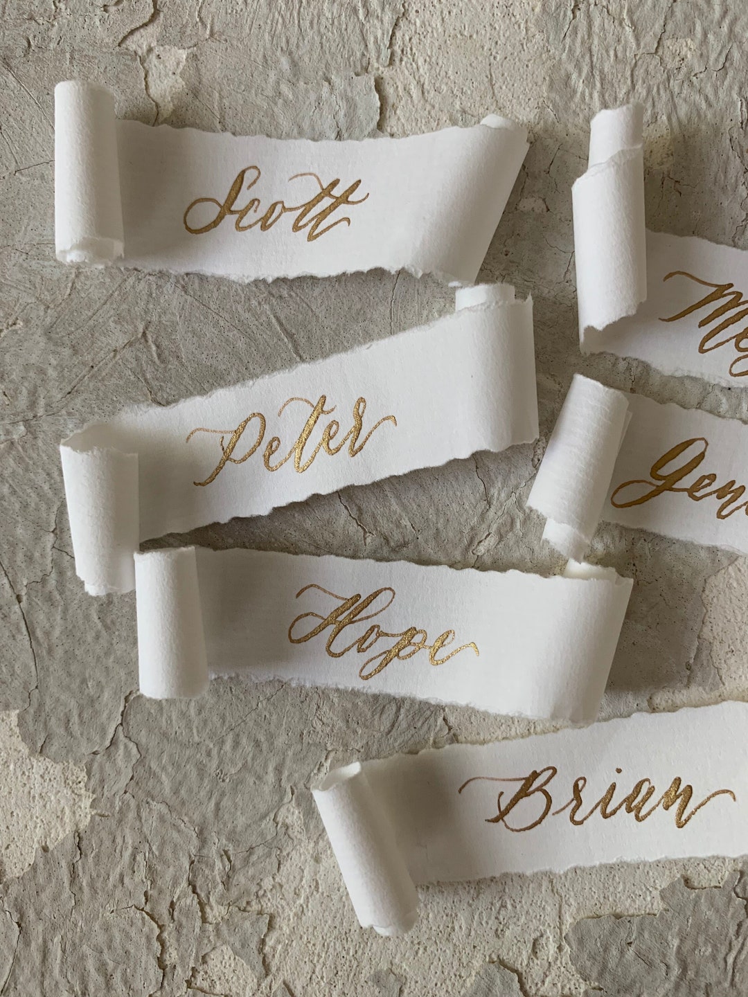 Handmade Paper Scrolls, Handmade Paper Place Cards, Hand-lettered Calligraphy Place Cards ...